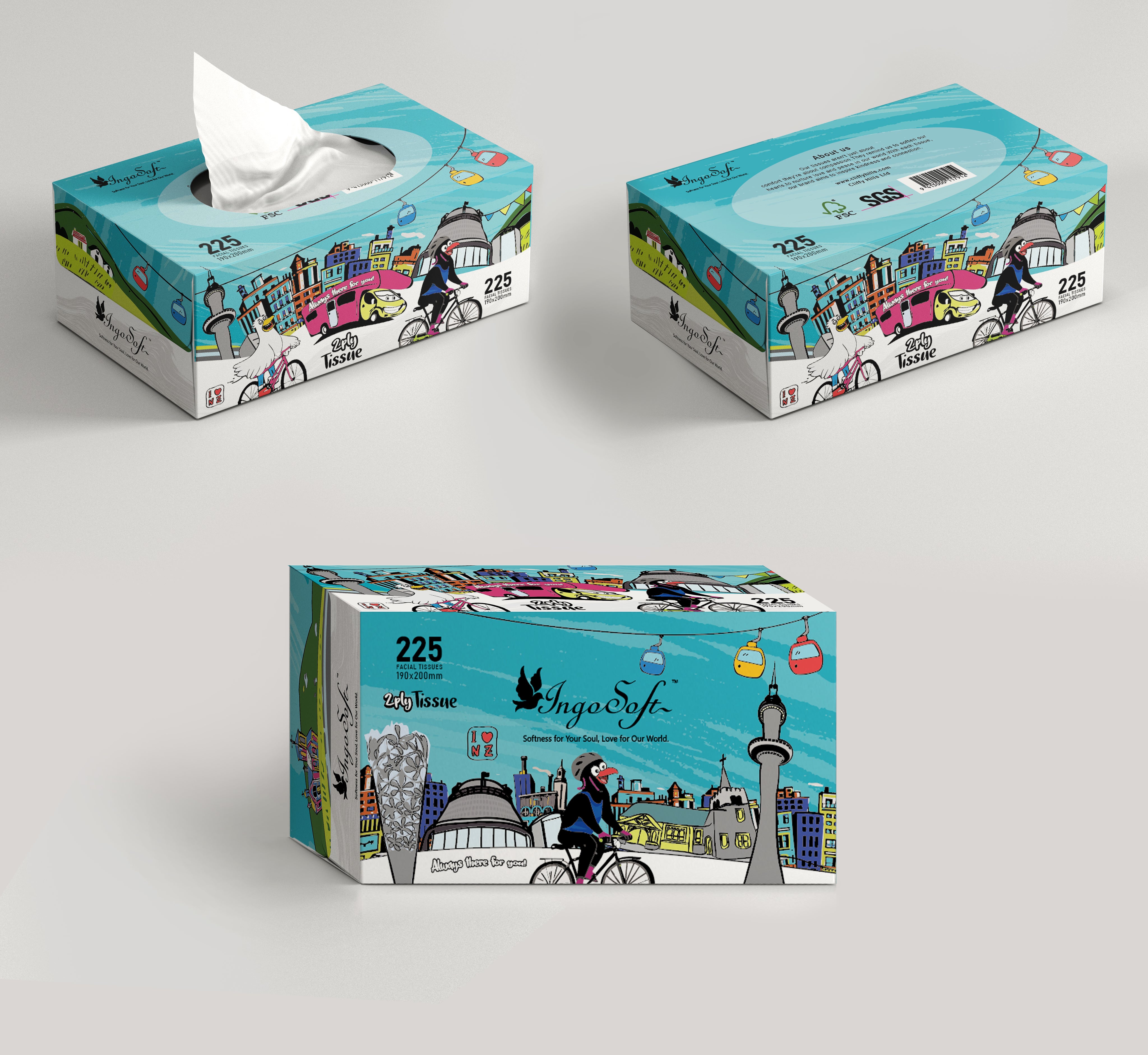 IngoSoft Facial Tissue 2Ply NZ City Theme(24 units/carton ...